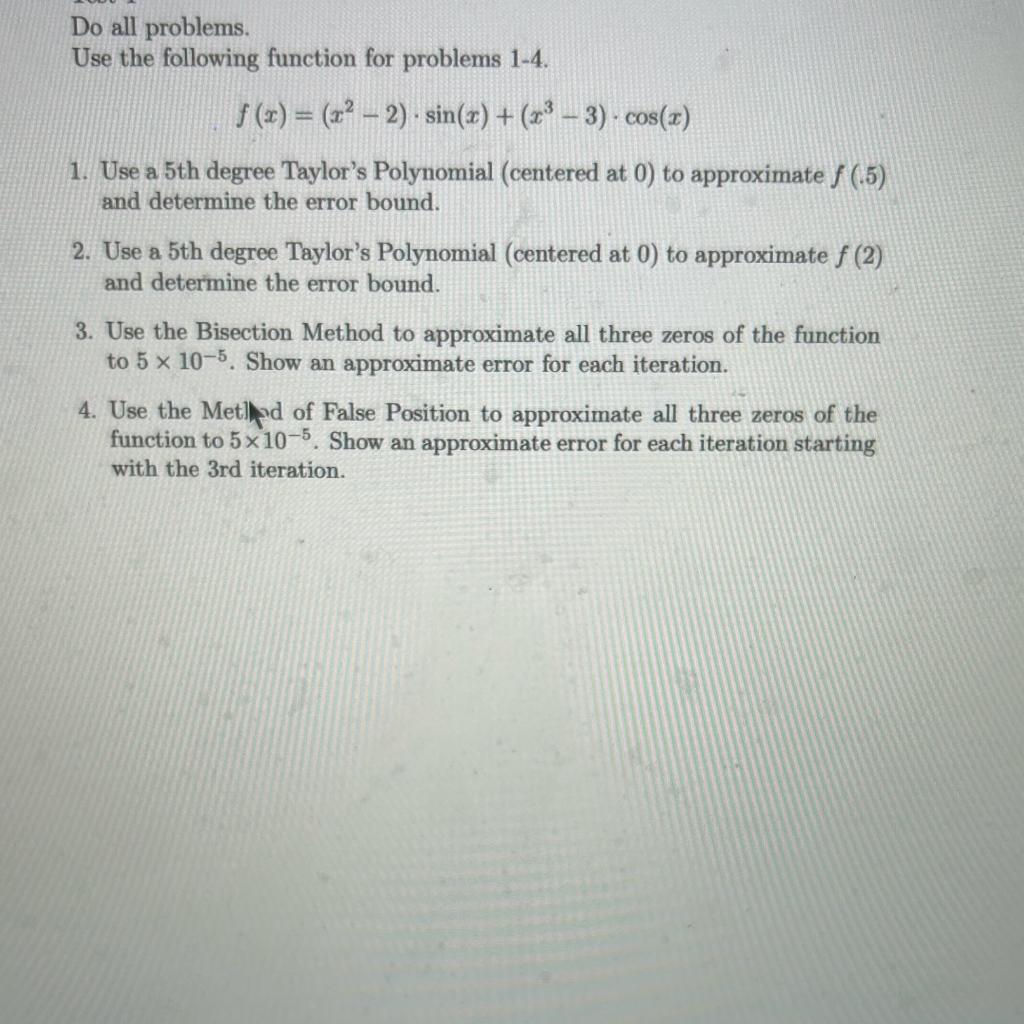 Solved Do all problems. Use the following function for | Chegg.com
