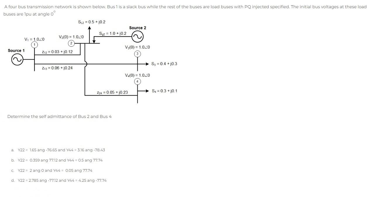 Solved A four bus transmission network is shown below. Bus 1 | Chegg.com