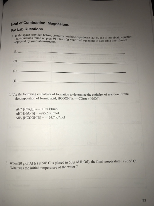 Solved Heat of Combustion: Magnesium. Pre-Lab Questions 1. | Chegg.com