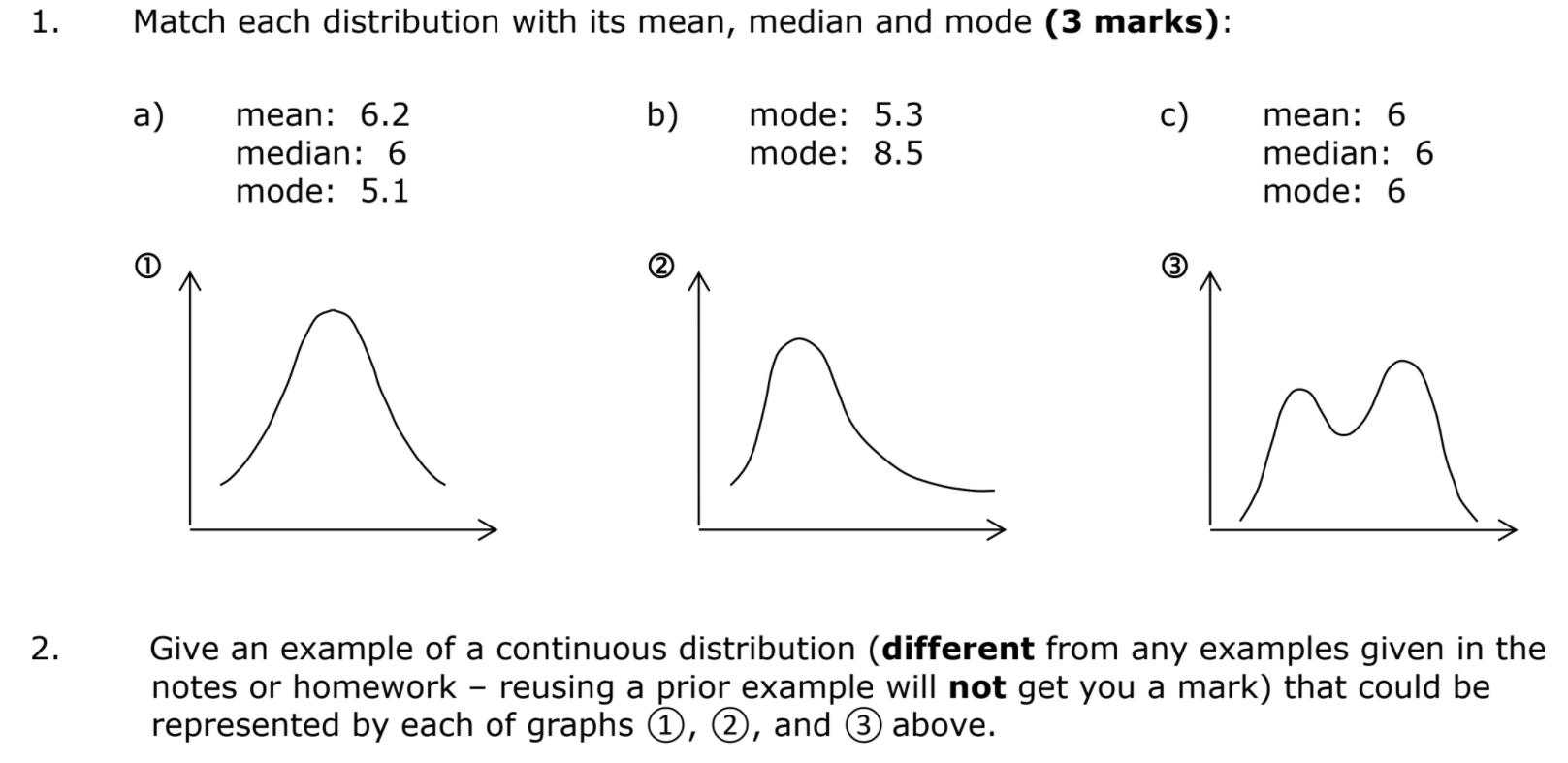 Solved 1. Match each distribution with its mean, median and | Chegg.com