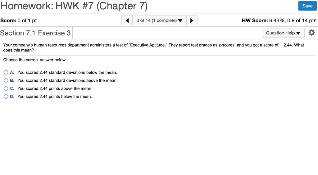 Solved Homework: HWK #7 (Chapter 7) Save Score: 0 of 1 pt 3 | Chegg.com