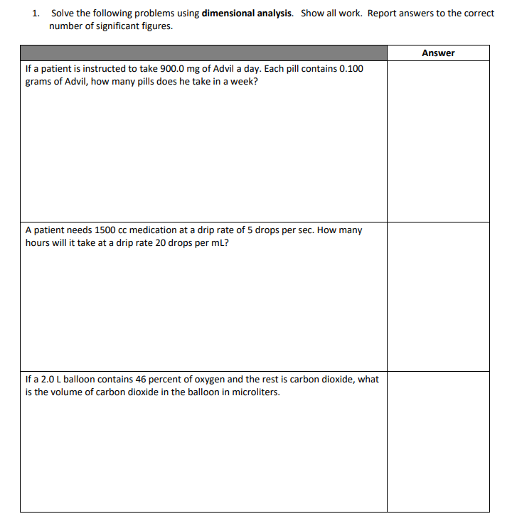 Solved 1. Solve the following problems using dimensional | Chegg.com