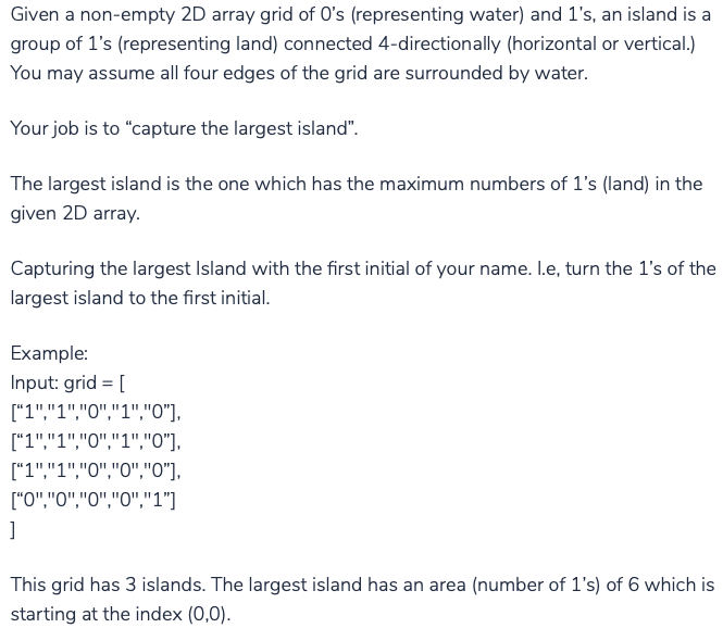 Solved Given a non-empty 2D array grid of O's (representing | Chegg.com