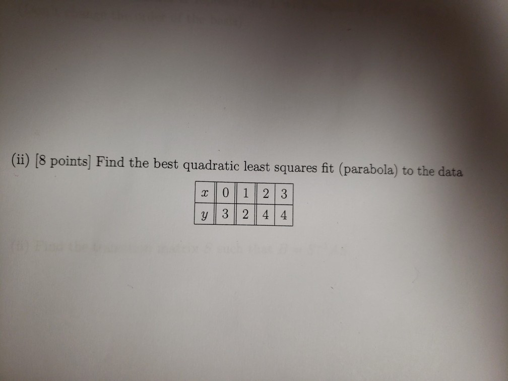 Solved (ii) [8 points] Find the best quadratic least squares | Chegg.com