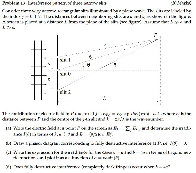 Solved Problem 13: Interference pattern of three narrow | Chegg.com