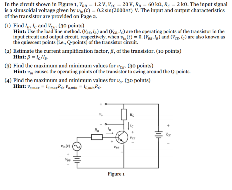 Solved In the circuit shown in Figure 1, VBB = 1.2 V, Vcc = | Chegg.com