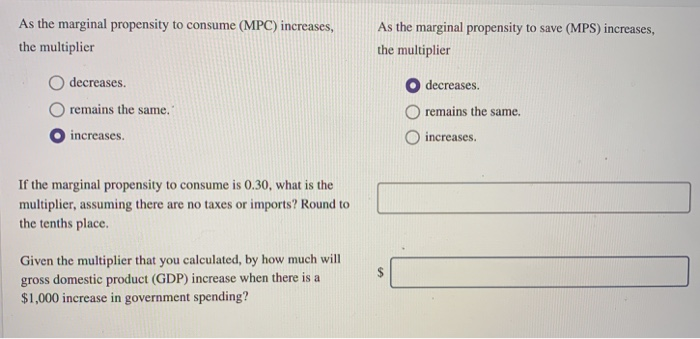 Solved As the marginal propensity to consume (MPC) increases | Chegg.com