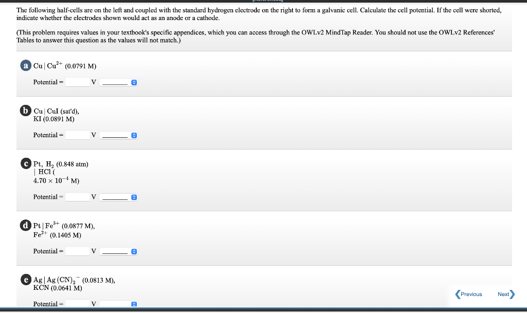 Solved The following half-cells are on the left and coupled | Chegg.com