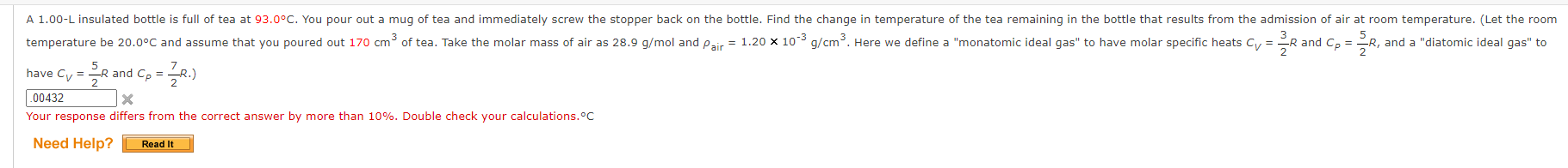 Solved have CV=n5R and CP=27R.) 1$ Your response differs | Chegg.com