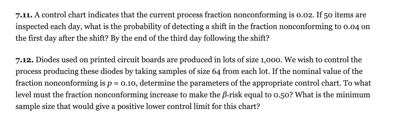 Solved 7.11. A Control Chart Indicates That The Current