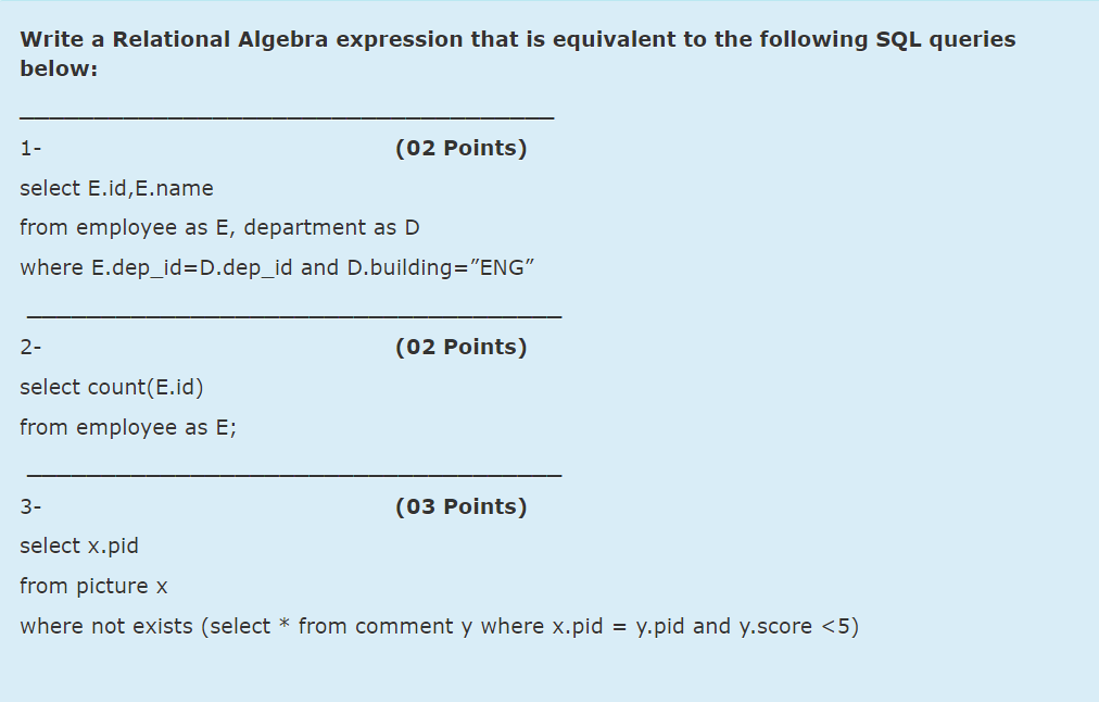 Solved Write a Relational Algebra expression that is | Chegg.com