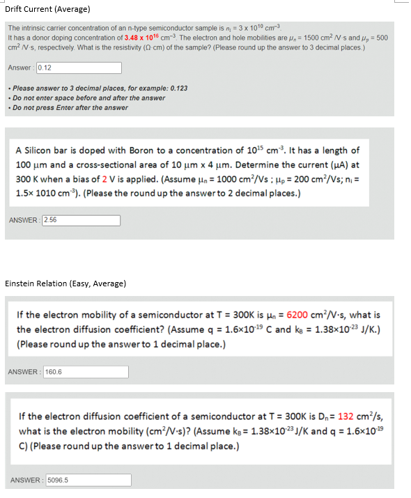 Solved Drift Current (Average) The intrinsic carrier | Chegg.com