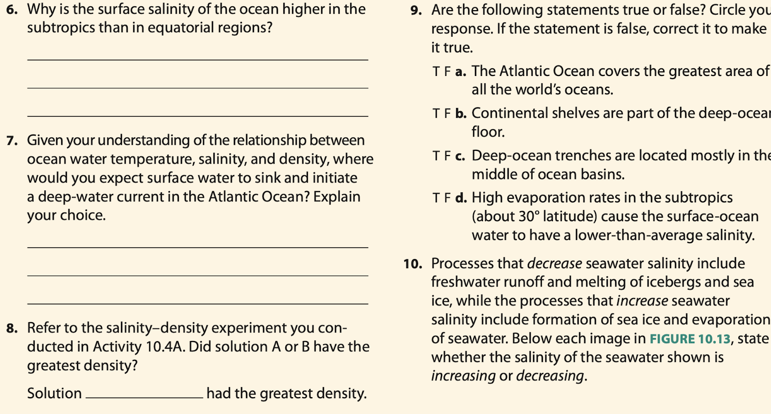 Solved 6. Why is the surface salinity of the ocean higher in | Chegg.com