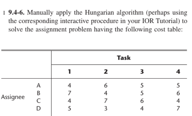 Solved i 9.4-6. Manually apply the Hungarian algorithm | Chegg.com