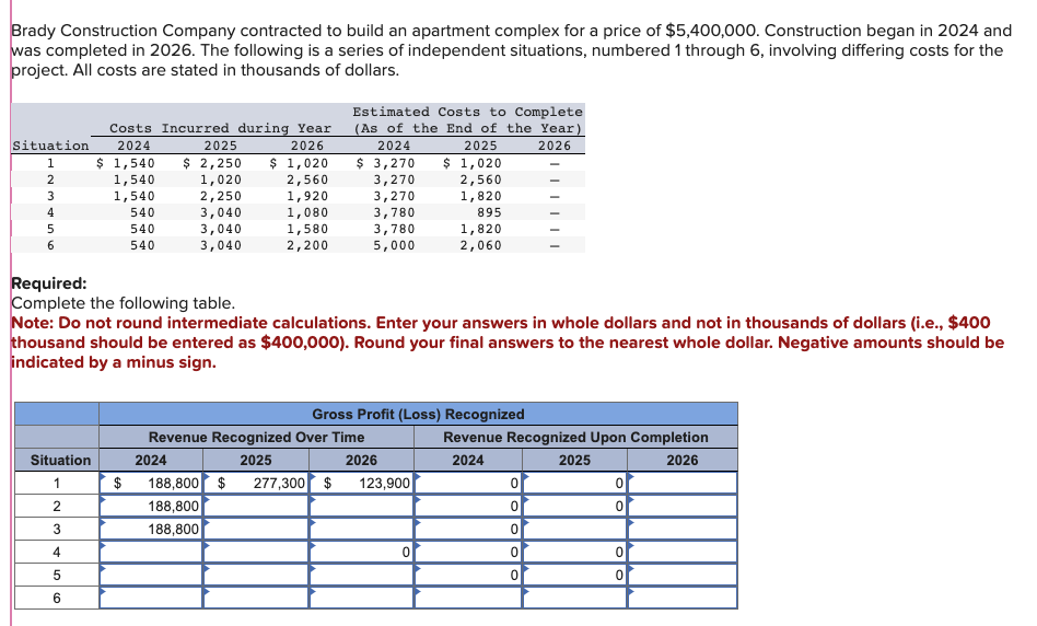 Solved Brady Construction Company contracted to build an | Chegg.com