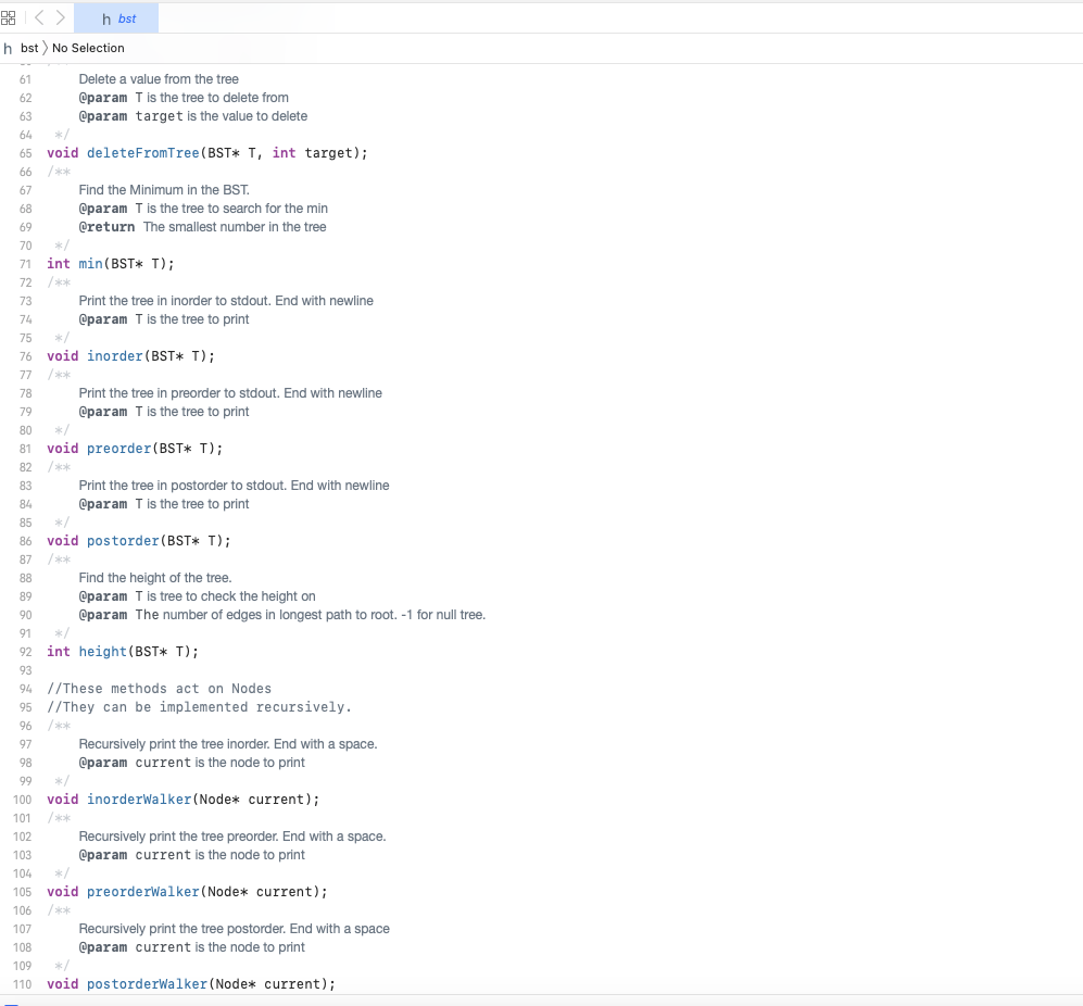 Solved Need help with this in c Part 1: Finish BST | Chegg.com