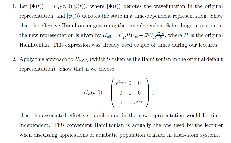 Problem I (40 marks). A three-level quantum system is | Chegg.com