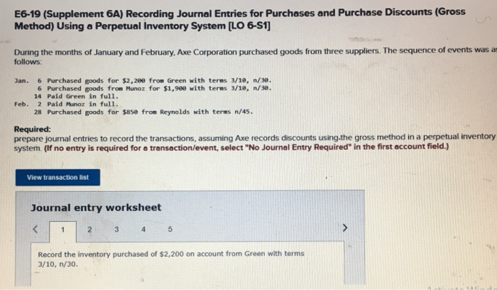 Solved E6-19 (Supplement 6A) Recording Journal Entries for | Chegg.com
