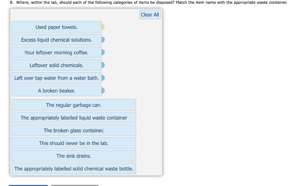 Solved 8. Where, within the lab, should each of the | Chegg.com