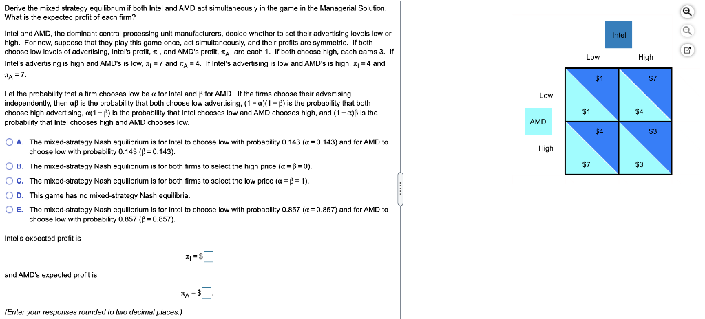 Solved Intel Derive the mixed strategy equilibrium if both | Chegg.com