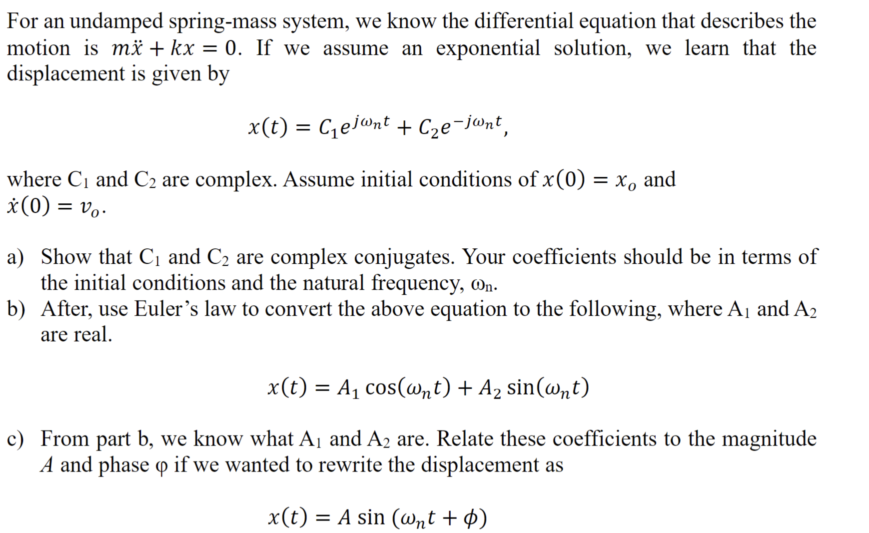 Solved For an undamped spring-mass system, we know the | Chegg.com