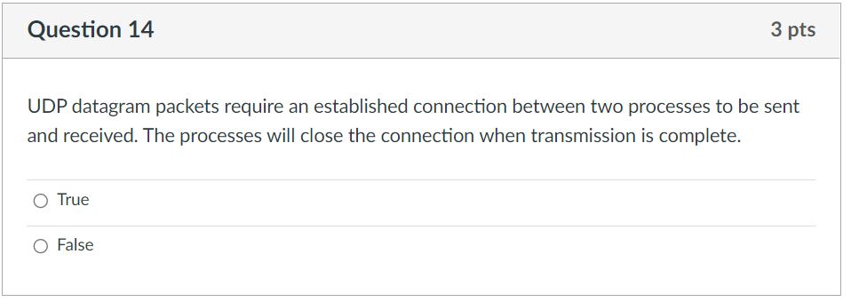 Solved UDP datagram packets require an established | Chegg.com