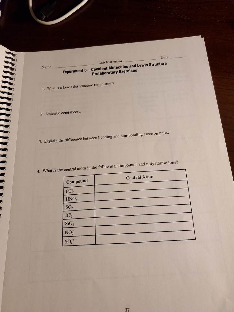 Solved Name Lab Instructor Date Experiment 5-Covalent | Chegg.com