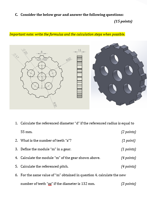 Solved C. Consider the below gear and answer the following | Chegg.com