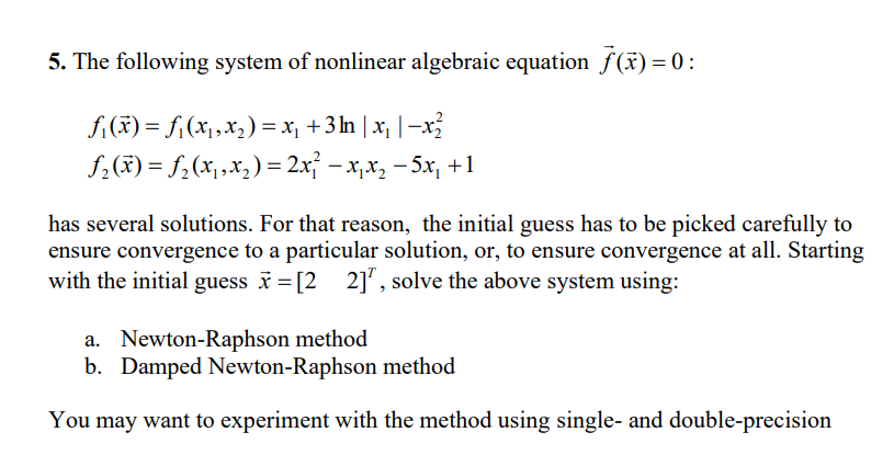 5. The following system of nonlinear algebraic | Chegg.com