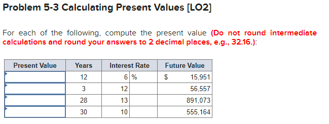 Solved Problem 5-3 Calculating Present Values [LO2] For each | Chegg.com