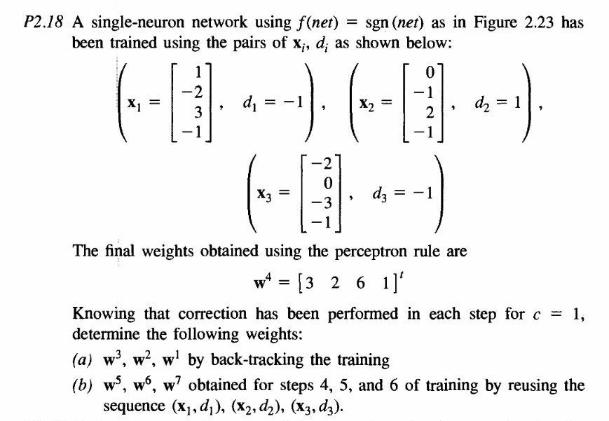 Solved P2.18 A single-neuron network using f(net) = sgn | Chegg.com
