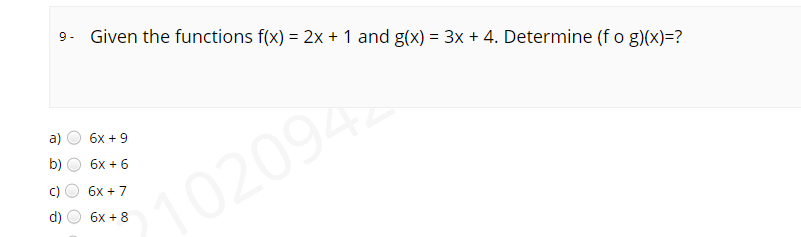 Solved 9- Given the functions f(x)=2x+1 and g(x)=3x+4. | Chegg.com