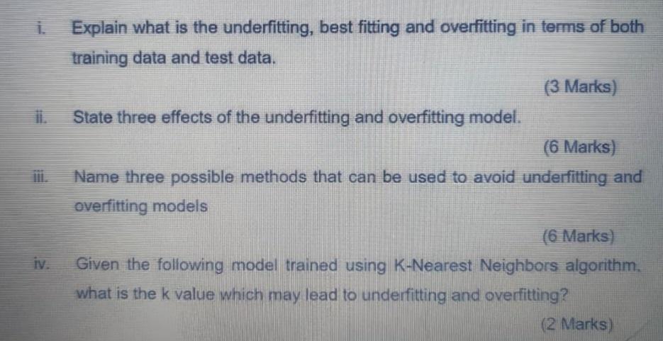 Solved 1. Explain what is the underfitting, best fitting and | Chegg.com