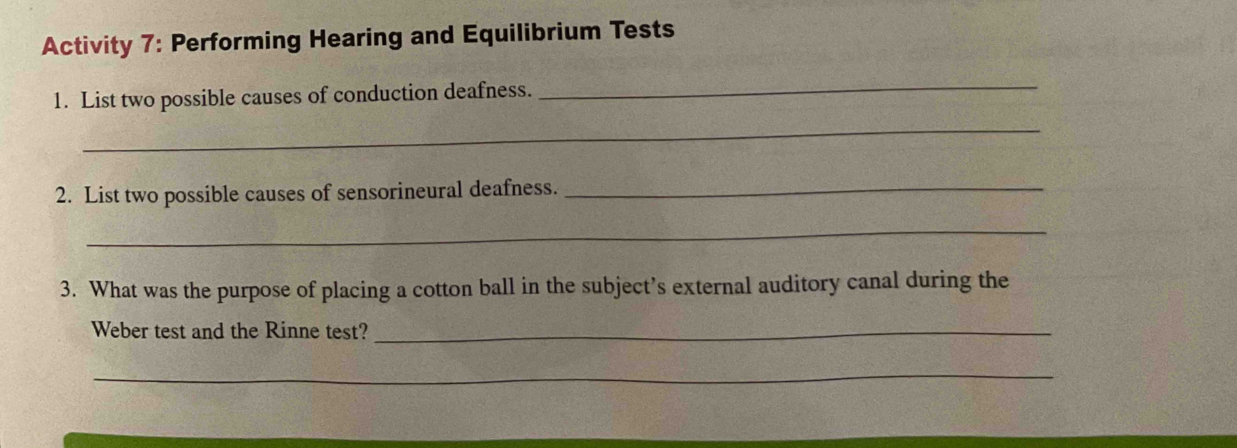 Solved Activity 7: Performing Hearing and Equilibrium | Chegg.com