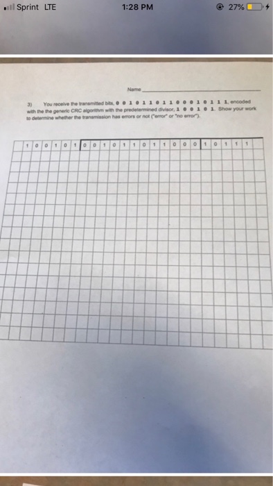 Solved Name HW7: CRC 1) Given the data bits,: predetermined | Chegg.com