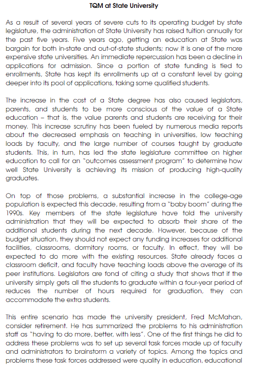Solved TQM at State University As a result of several years | Chegg.com
