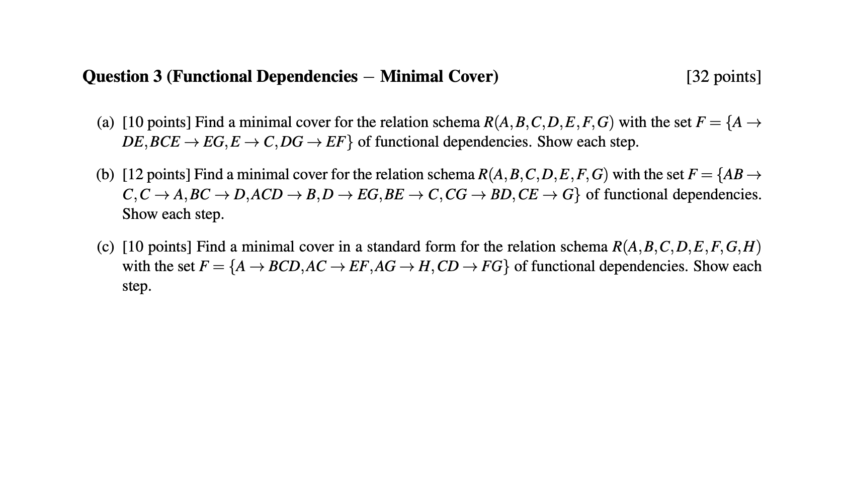 Solved Question 3 Functional Dependencies Minimal Cover 4089