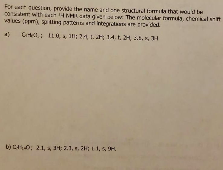 Solved For each question, provide the name and one | Chegg.com