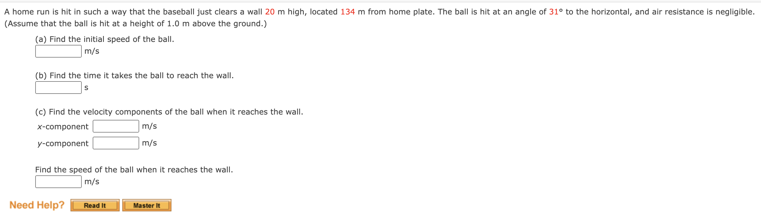 Solved (Assume that the ball is hit at a height of 1.0 m | Chegg.com