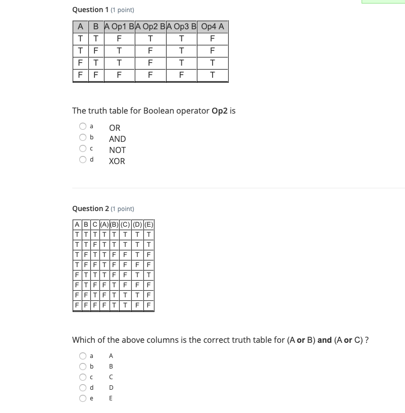 Solved Question 1 (1 point) A B A Op1 BA Op2 BA Op3 B Op4 A | Chegg.com