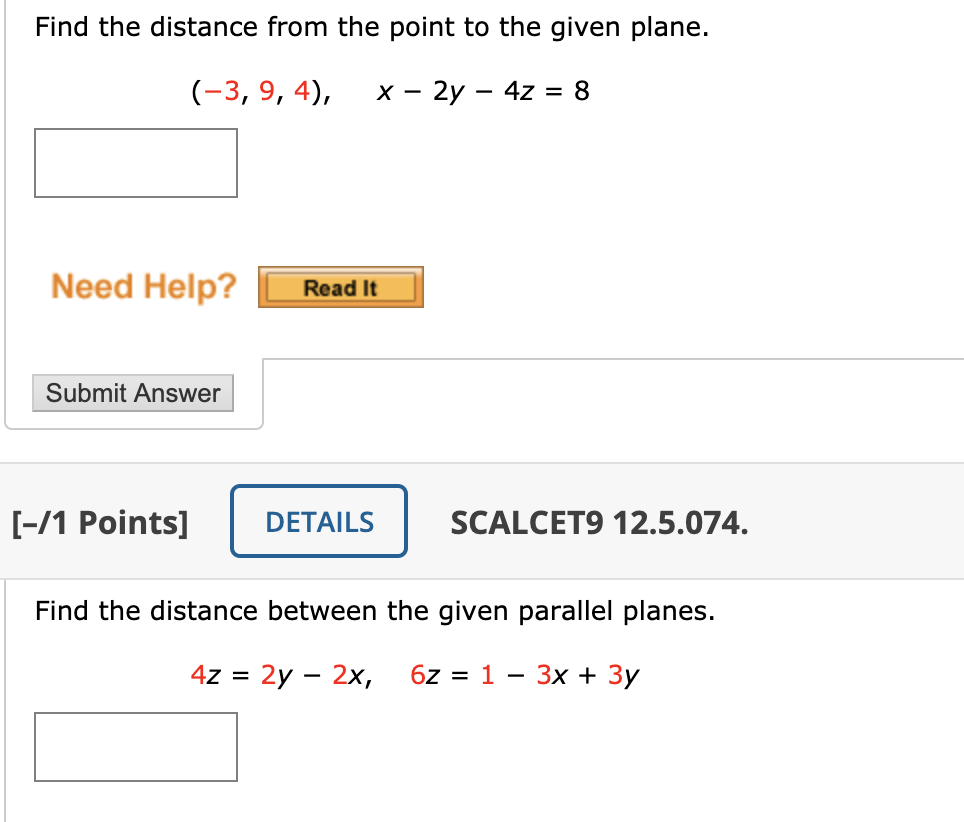 Solved Find the distance from the point to the given plane. | Chegg.com
