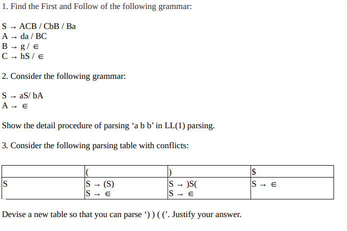 Solved 1. Find the First and Follow of the following | Chegg.com