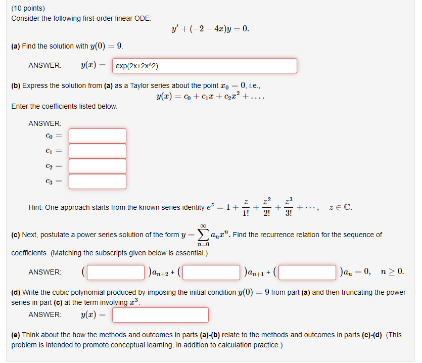 Solved (10 points) Consider the following first-order linear | Chegg.com