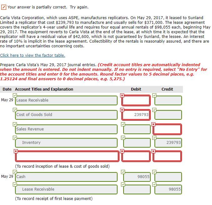 Solved Your answer is partially correct. Try again. Carla | Chegg.com