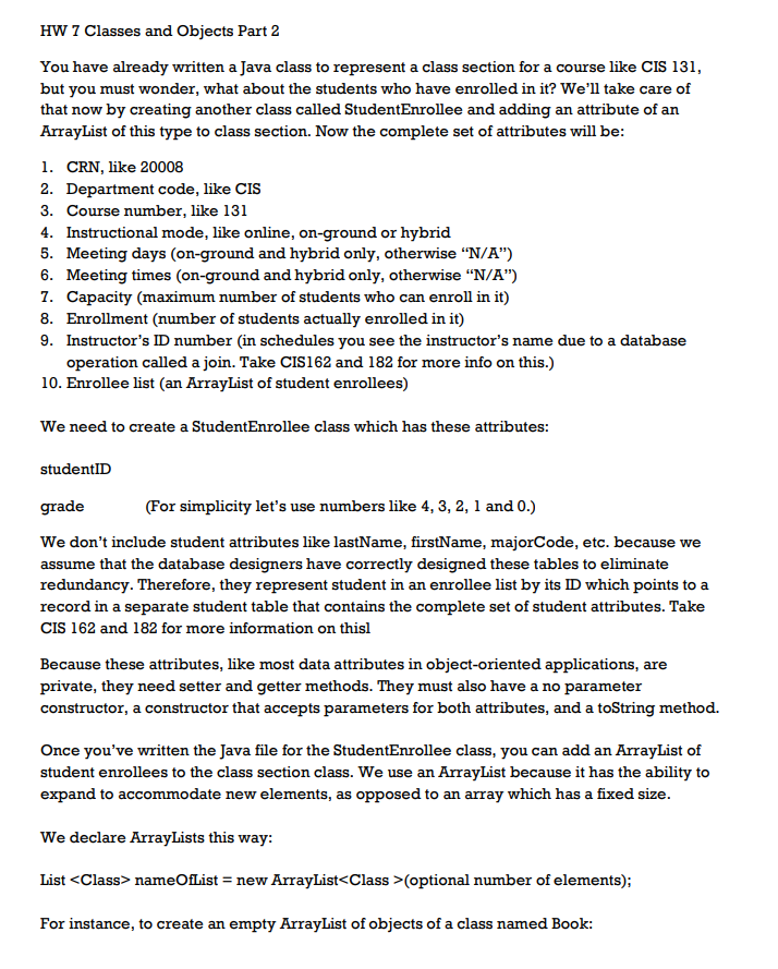 Solved HW 7 Classes and Objects Part 2 You have already | Chegg.com