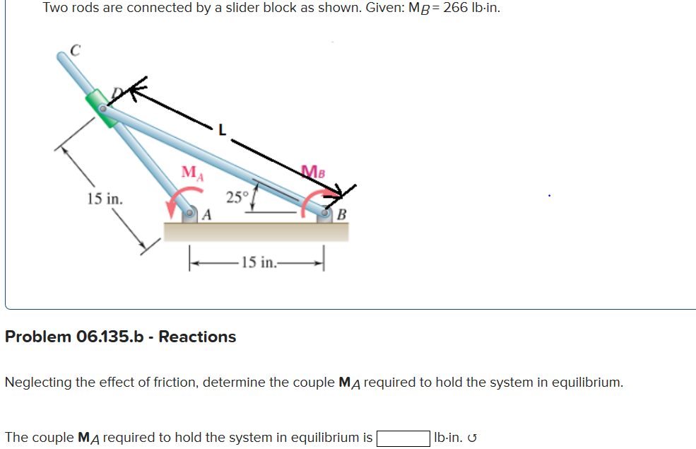 Solved Two rods are connected by a slider block as shown. | Chegg.com