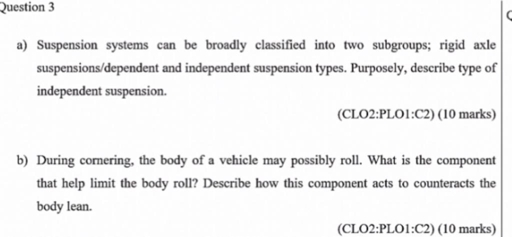 Solved Question 3 a) Suspension systems can be broadly | Chegg.com