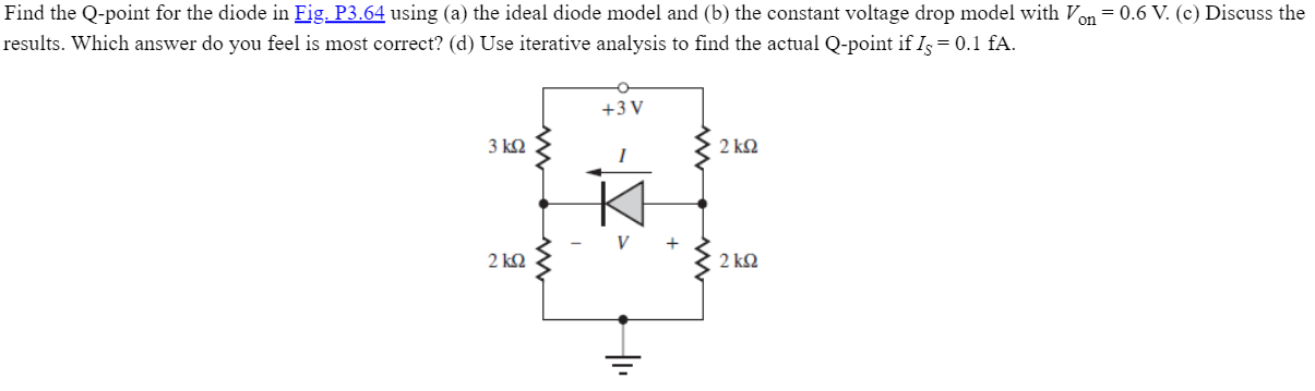 Solved ind the Q-point for the diode in Fig. P3.64 using (a) | Chegg.com