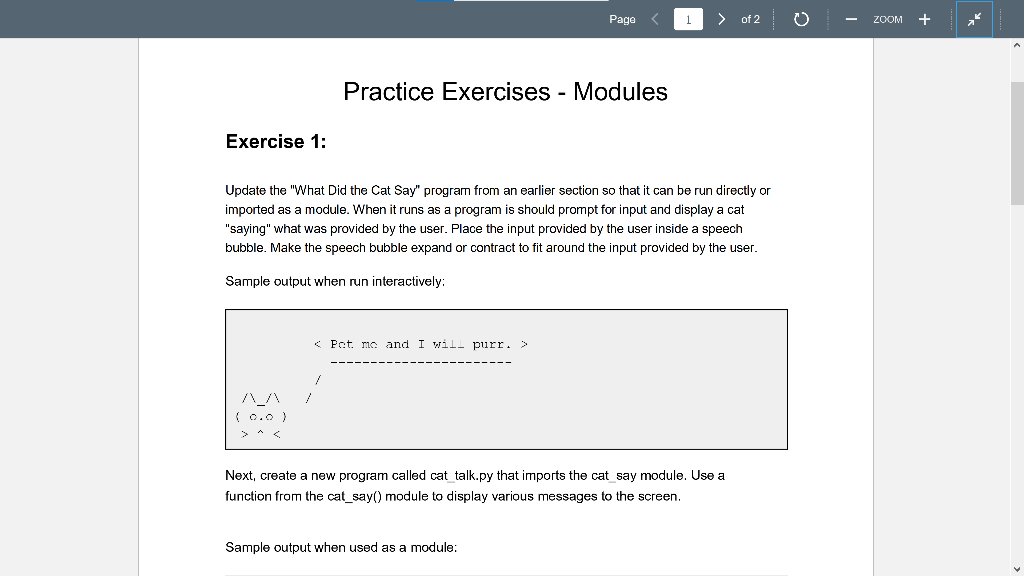 Solved Page of 2 0 ZOOM + Practice Exercises - Modules | Chegg.com