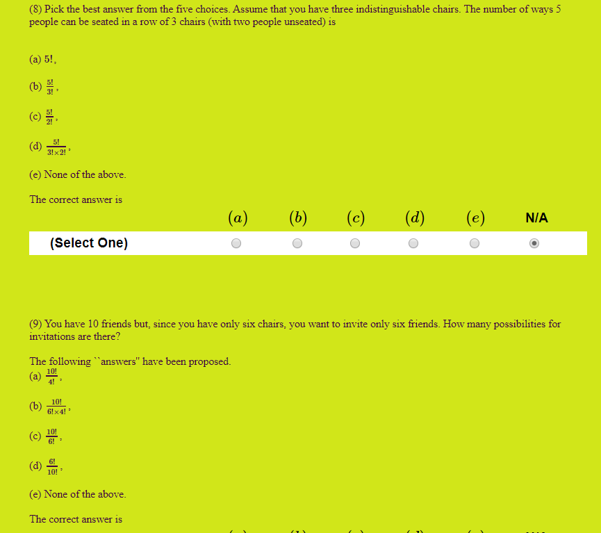 Solved (8) Pick the best answer from the five choices. | Chegg.com